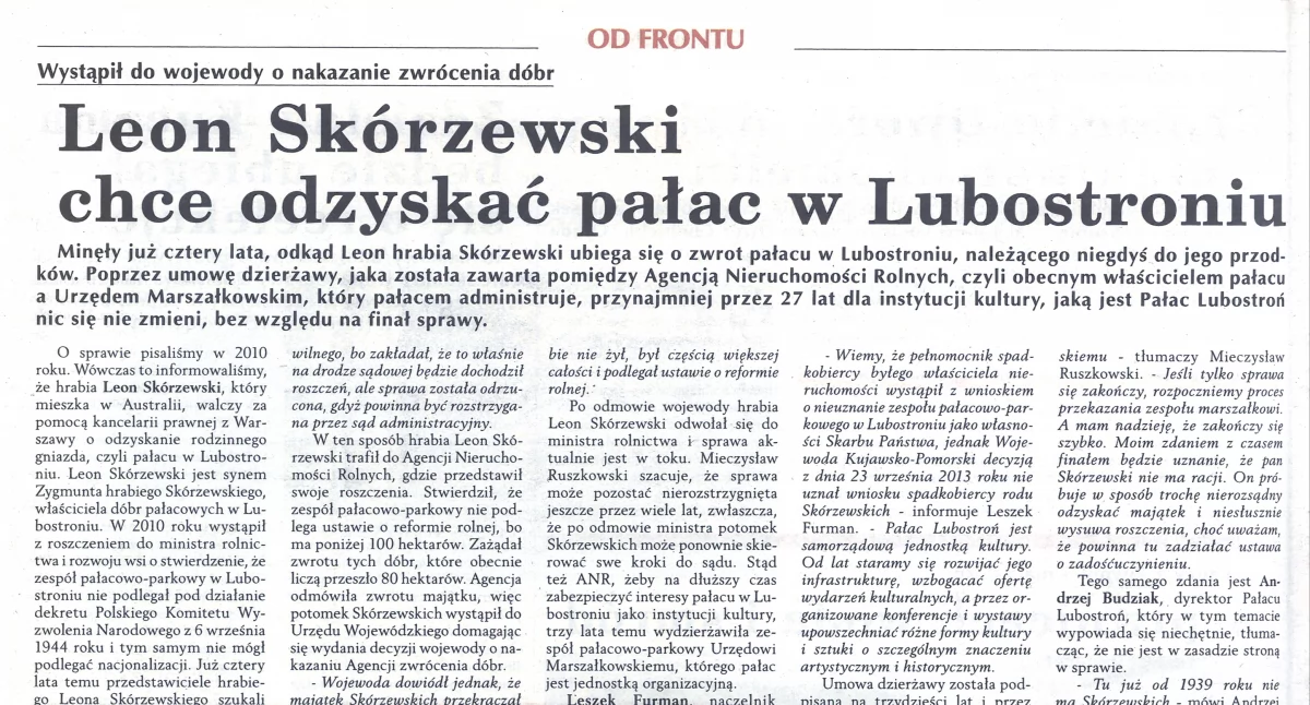 Hrabia Leon Skórzewski i walka o pałac w Lubostroniu: Historia roszczeń ...