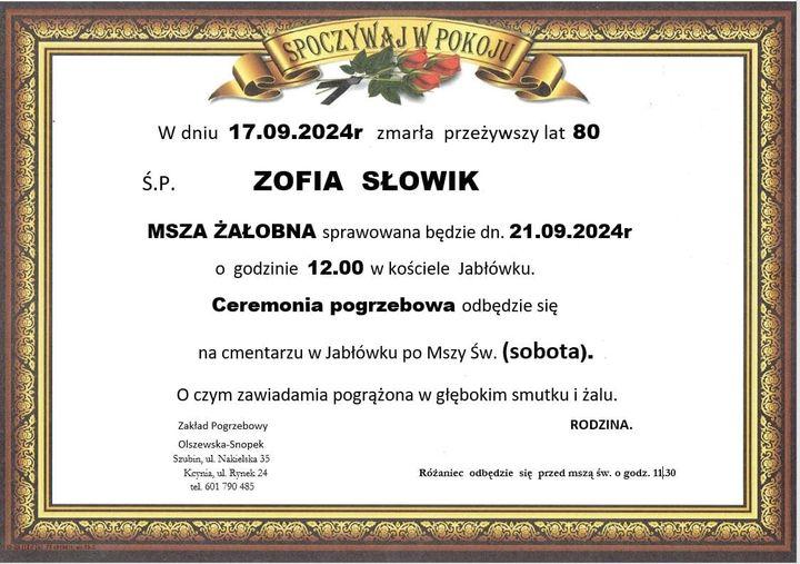 ŚP Zofia Słowik - nekrolog