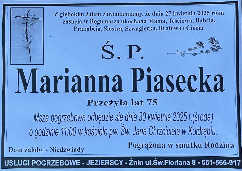 ŚP Marianna Piasecka - nekrolog