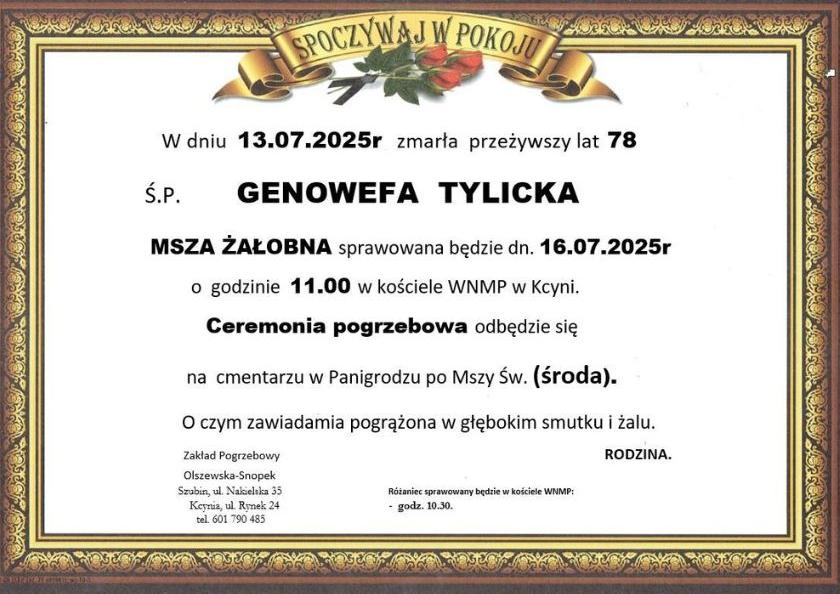 ŚP Genowefa Tylicka - nekrolog