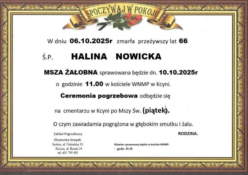 ŚP Halina Nowicka - nekrolog