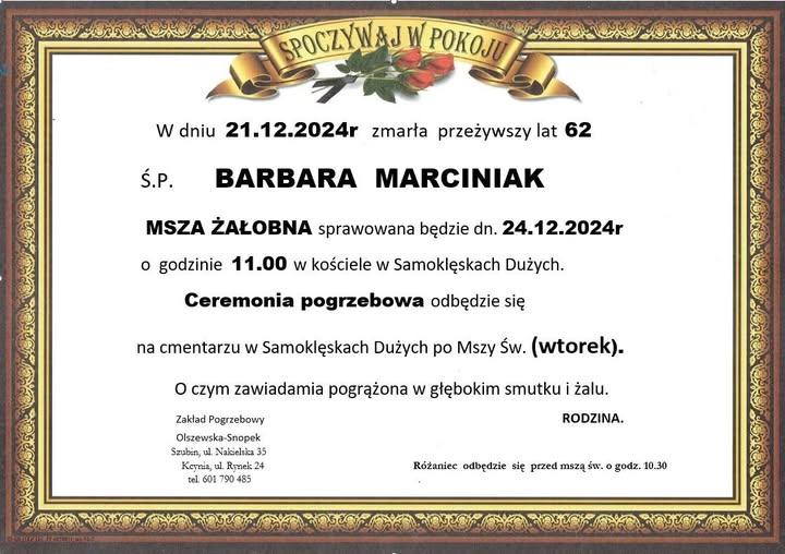 ŚP Barbara Marciniak - nekrolog